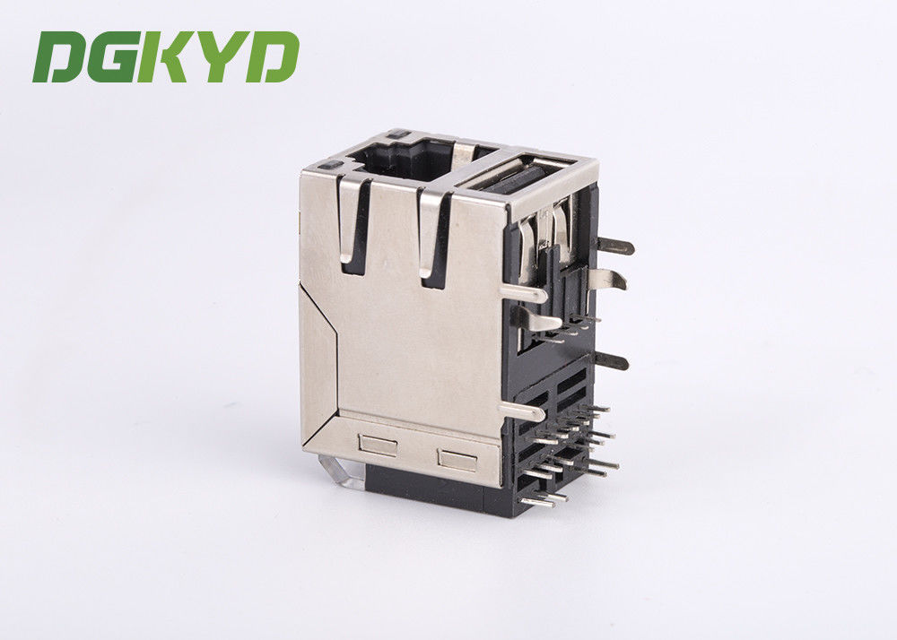 High Performance Stacked USB RJ45 connector combo, 1000Mb, with LEDs