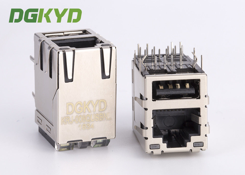 High Performance Stacked USB RJ45 connector combo, 1000Mb, with LEDs