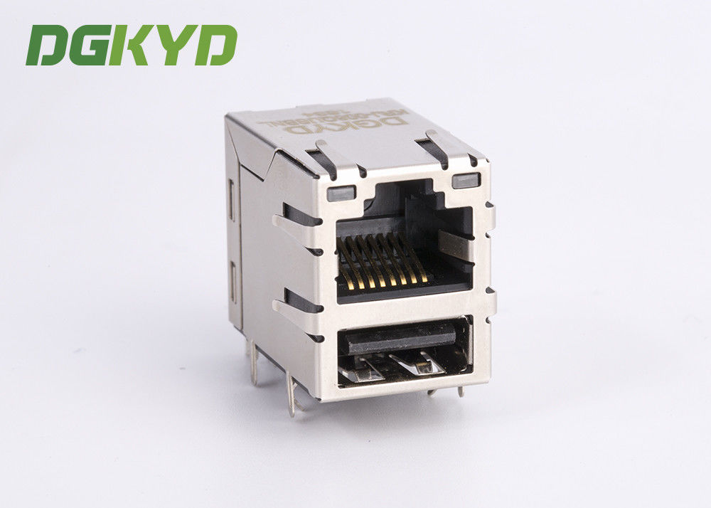 High Performance Stacked USB RJ45 connector combo, 1000Mb, with LEDs