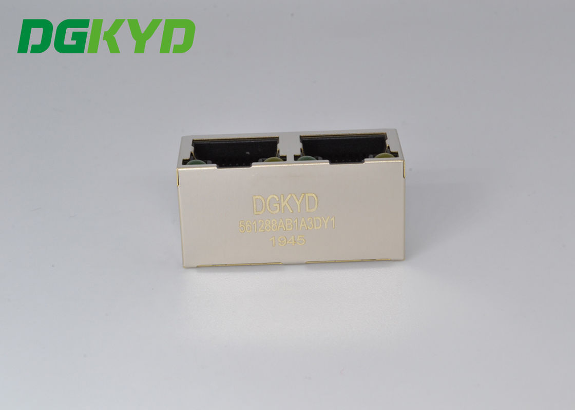 90 Degree Side Plug 1x2 RJ45 Multiple Port Connectors With LED