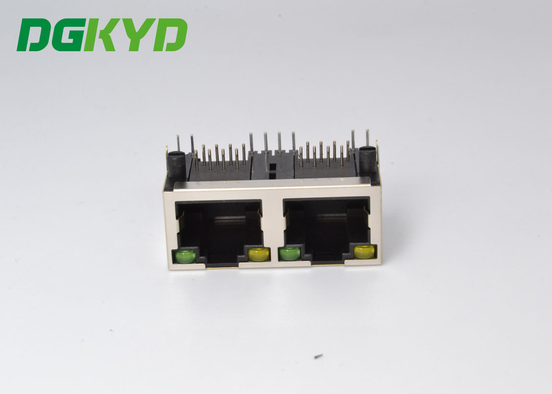 90 Degree Side Plug 1x2 RJ45 Multiple Port Connectors With LED