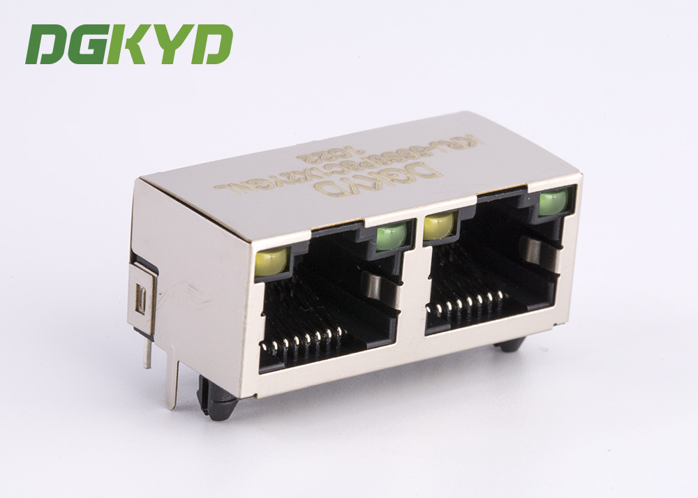 KRJ-56S8P8C1X2YGNL ganged 2 Port RJ45 ethernet jack combo 100base tx rj ...