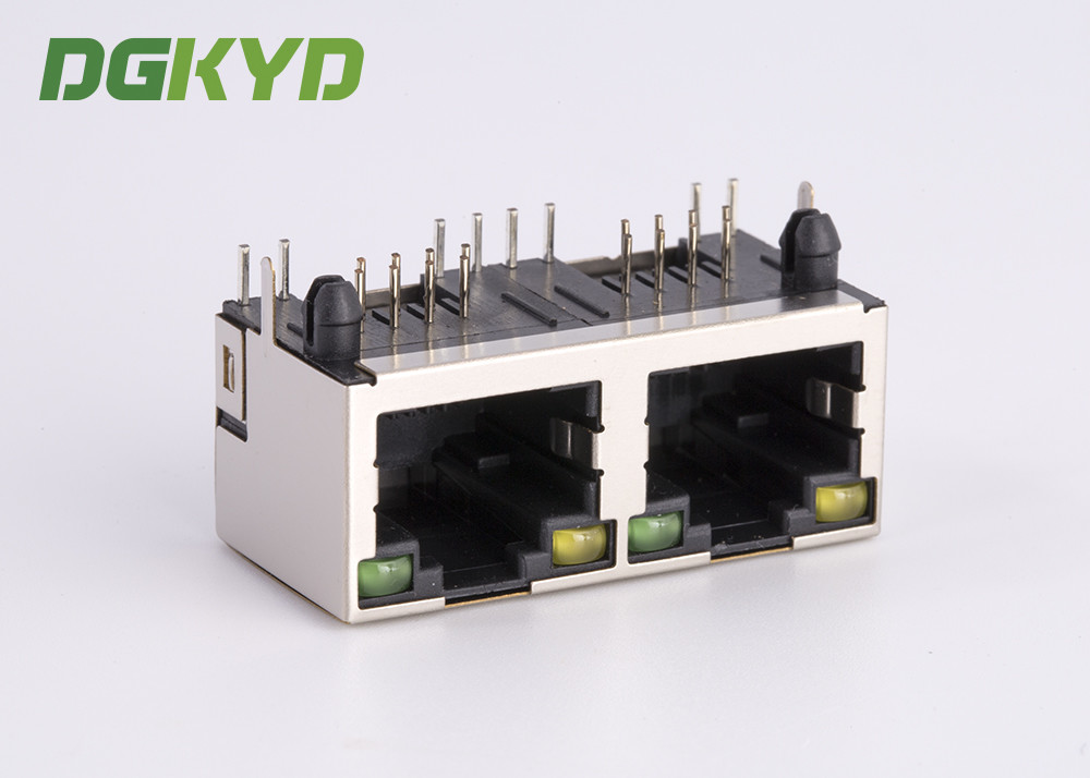 KRJ-56S8P8C1X2YGNL ganged 2 Port RJ45 ethernet jack combo 100base tx rj ...