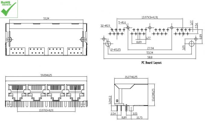 1x4 Tap down Multi port RJ45 connector 8p8c ethernet jack without ...