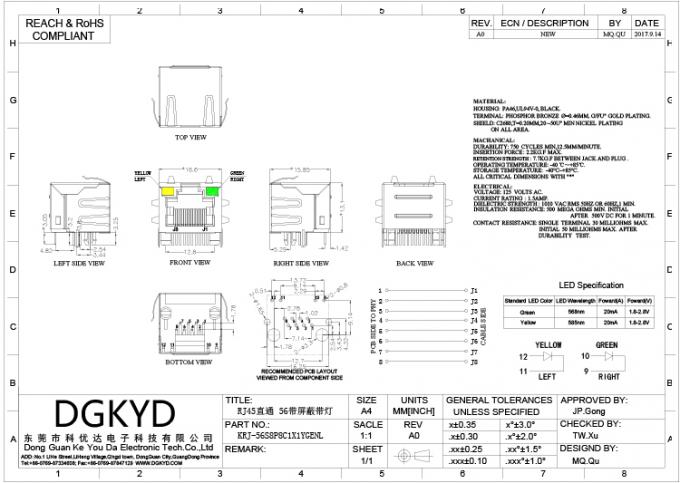 KRJ - 56S8P8C1X1YGENL Metal Shielded Rj45 Jack Connector Without ...