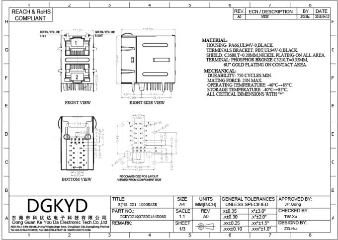 Gigabit Ethernet Modular Jack 2 Port RJ45 Connector 2x1 Offset St / Jk ...