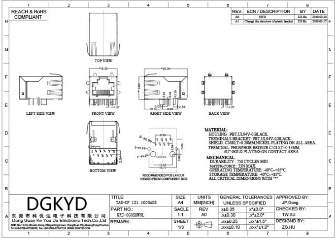 PCB Surface Mount RJ45 Ethernet Connector Shielded with Internal Magnetics