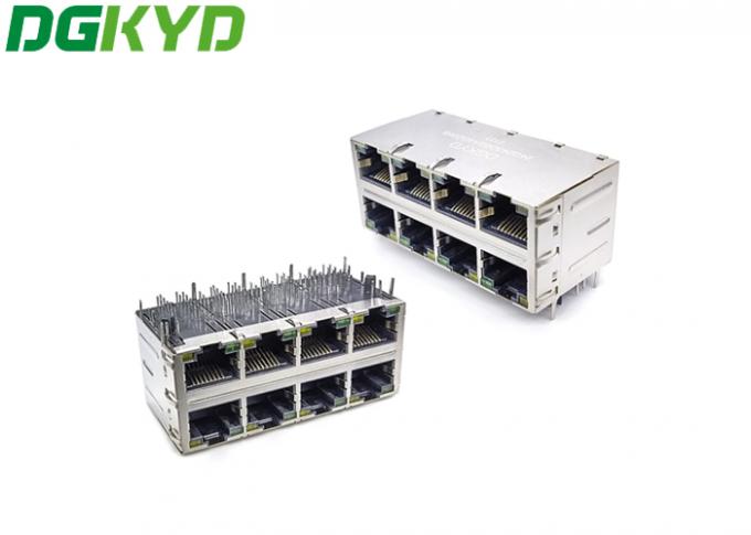 Shielded 2x4 Multiport RJ45 Professional Female RJ45 PCB Connector ...
