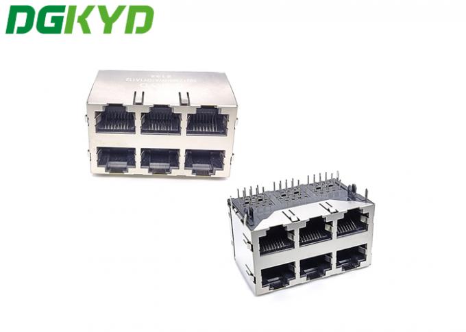 Shielded 2x3 Multiport RJ45 Female RJ45 PCB Connector Without Filter ...