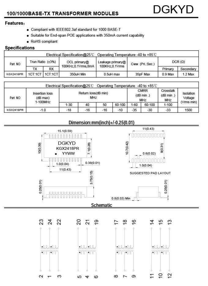 DGKYD KGX2418PR 4 Cores 24 Pins SMD Network Shielded Ethernet ...