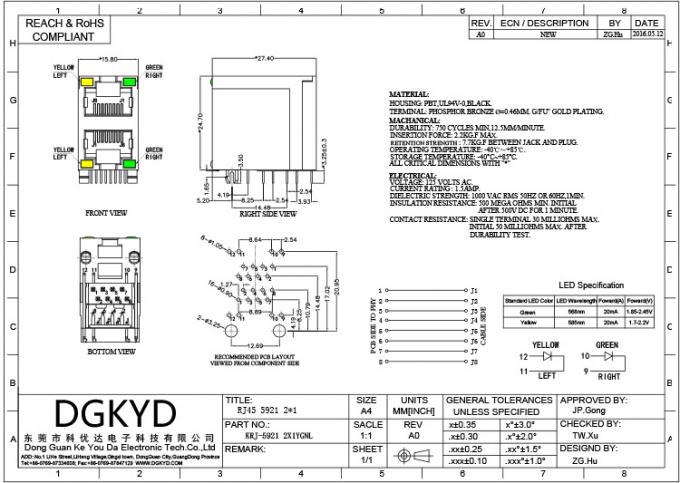 Unshielded 2x1 Stack Double Port RJ45 Connector Without Transformer ...