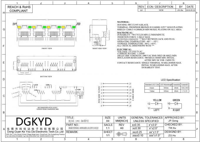 Four Port 8p8c Rj45 Connector Without Filter Network Socket DGKYD561488AB1A1DY1022