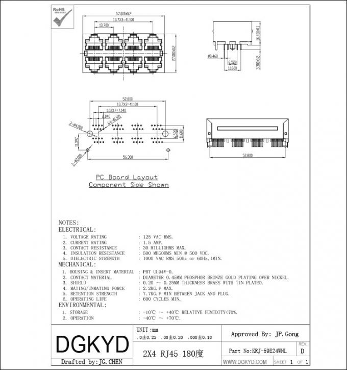 Vertical Rj45 Jack 2X4 Top Entry E6588-A59124-L Rj45 Connector Without Magnetics