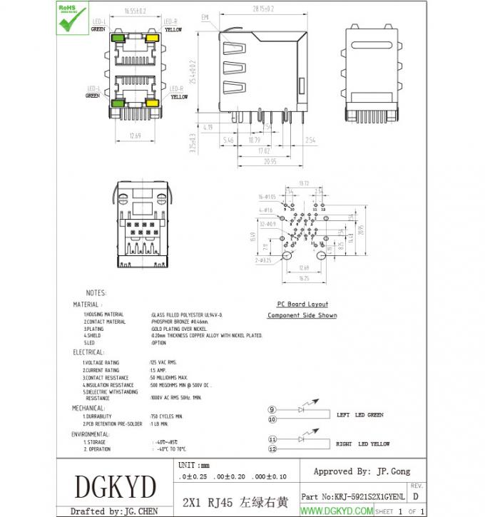 Dual Deck 2 Ports RJ45 Receptacle Connector Ethernet Modular Jacks With ...