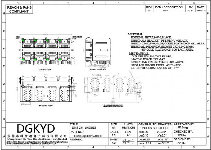 2X4 Multiport Ethernet Rj45 Connector 10 Pin Female Rj45 Modular Jack
