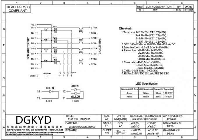 2X4 Multiport Ethernet Rj45 Connector 10 Pin Female Rj45 Modular Jack