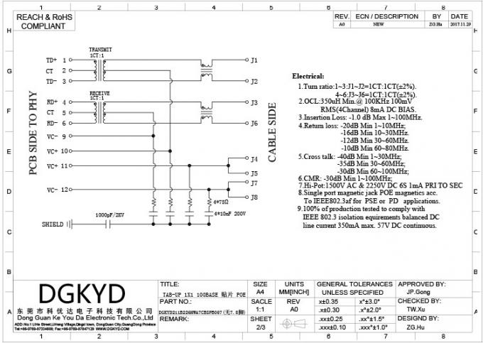 100M Shielded RJ45 Connector No Light Shielding Network Connector
