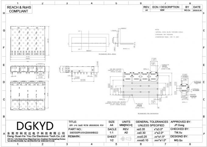 Optical Fiber Socket LCP 1*4 SFP Connector RJ45 Multi Port Shell